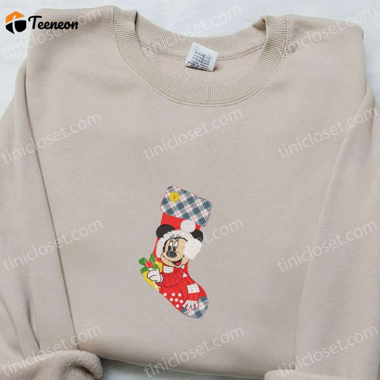 Minnie Mouse Christmas Sock Embroidered Shirt & Disney Characters ...
