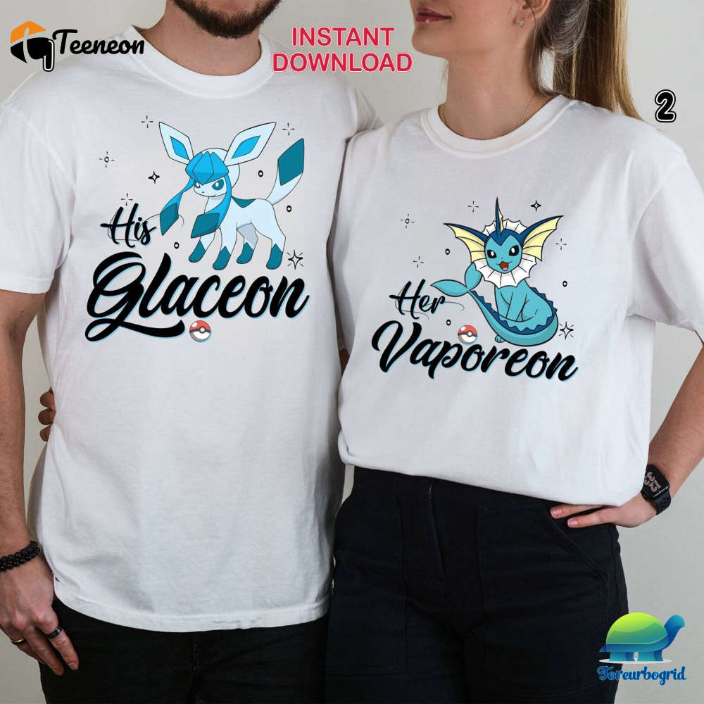 Vaporeon & Glaceon Couple Png His Her Shirt Pokemon Eevee Evolution ...